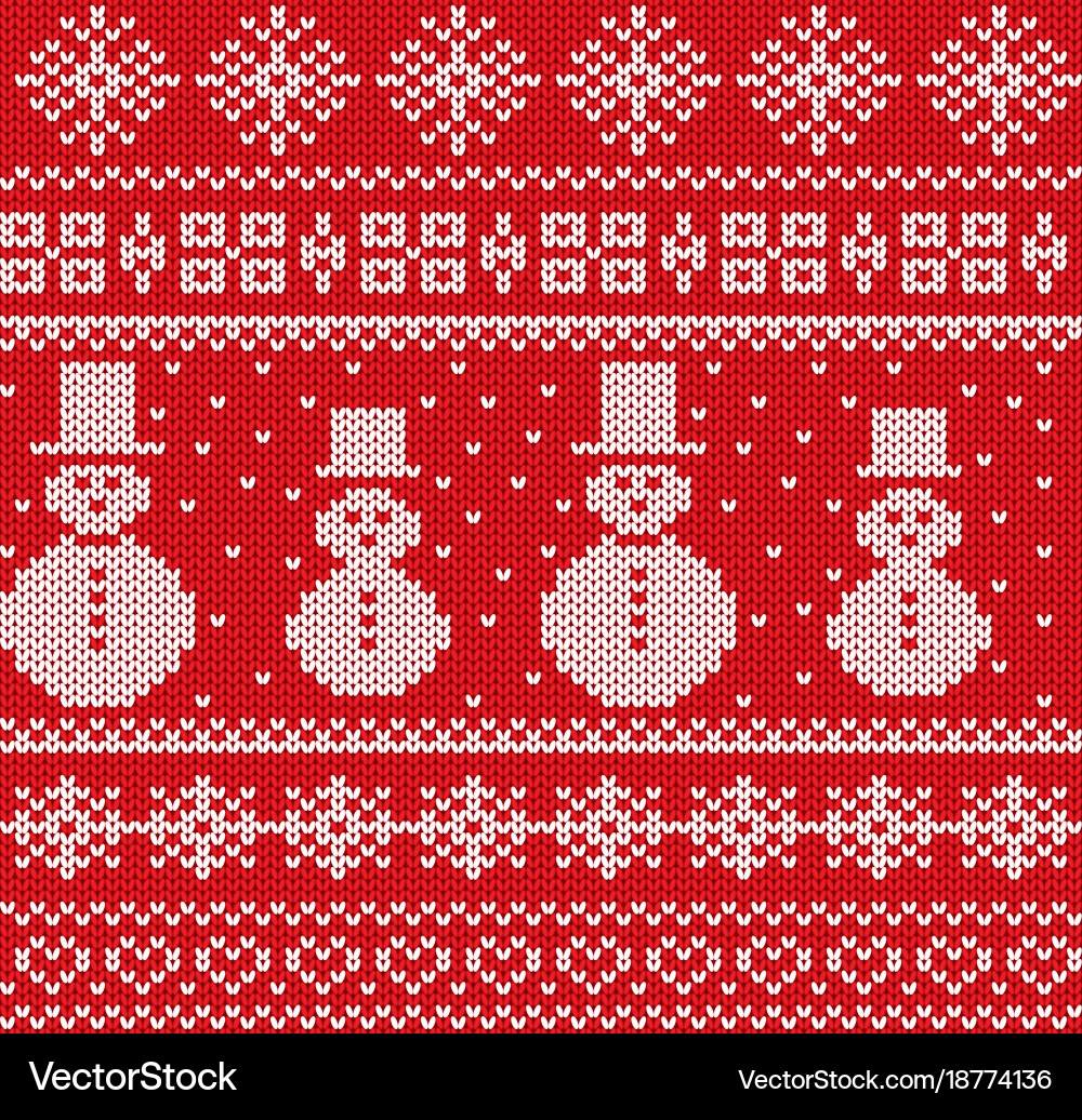 Knitted christmas background with snowmen Vector Image