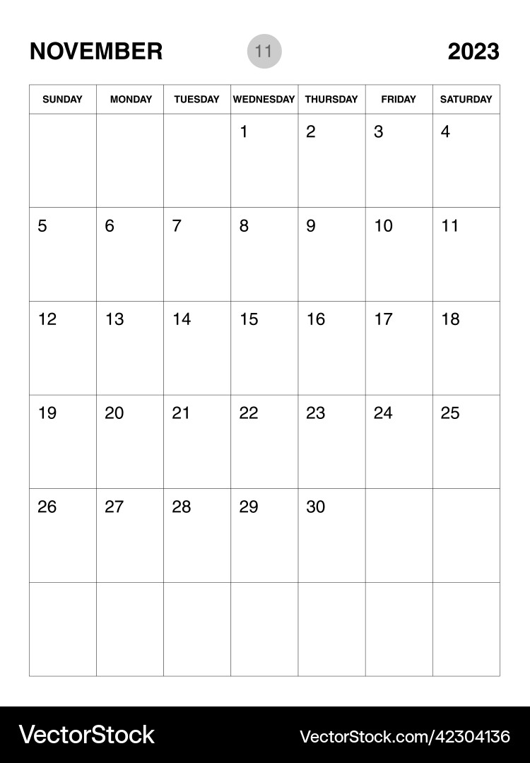 November 2023 year planner-calendar 2023 Vector Image