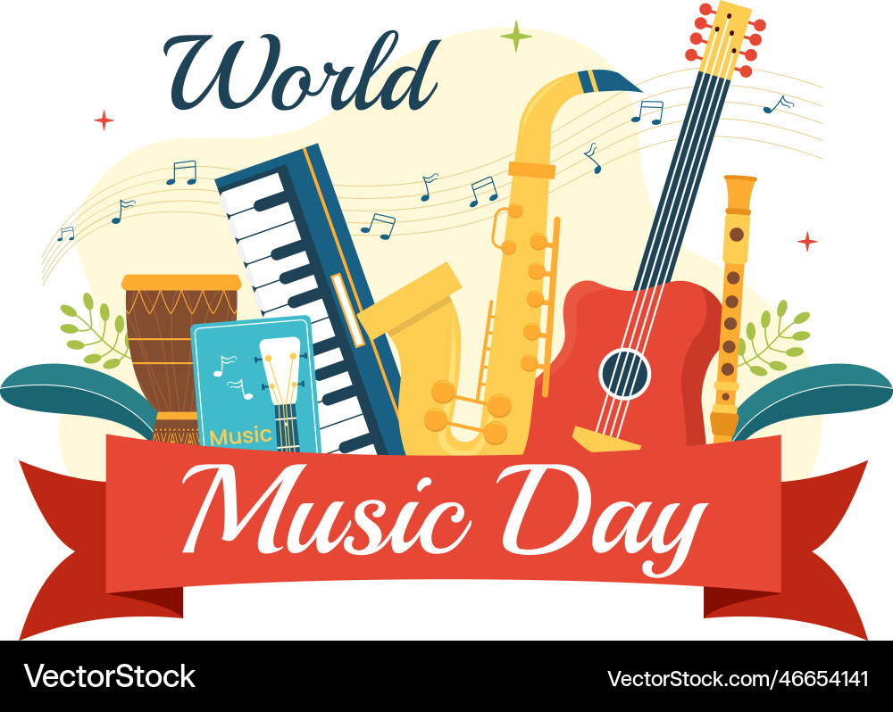 World music day with various musical instruments Vector Image