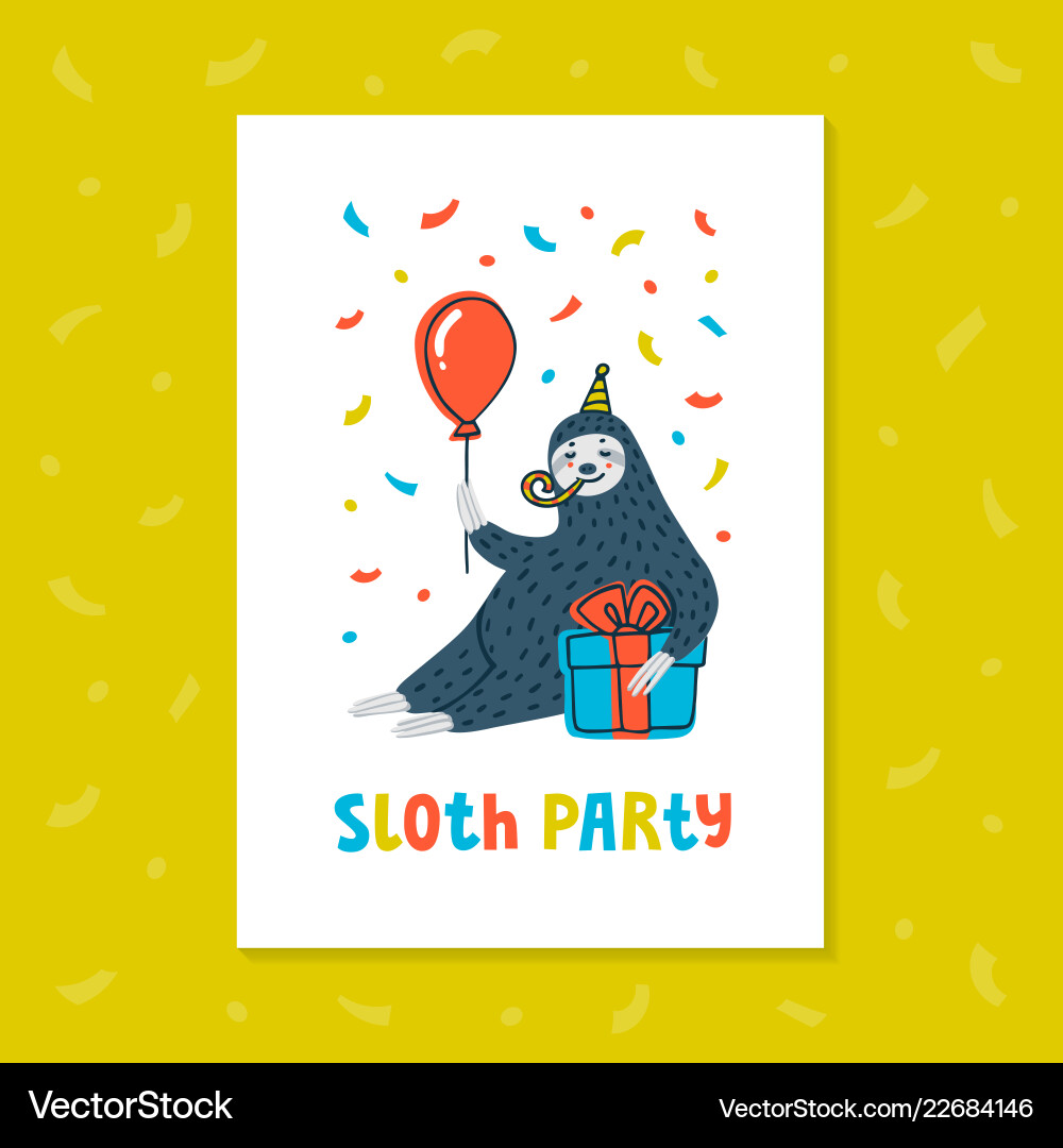 Animal party lazy sloth cute Royalty Free Vector Image