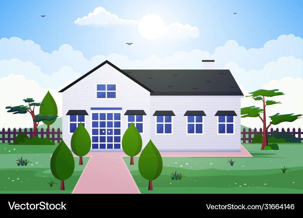 Beautiful modern house exterior facade yard Vector Image