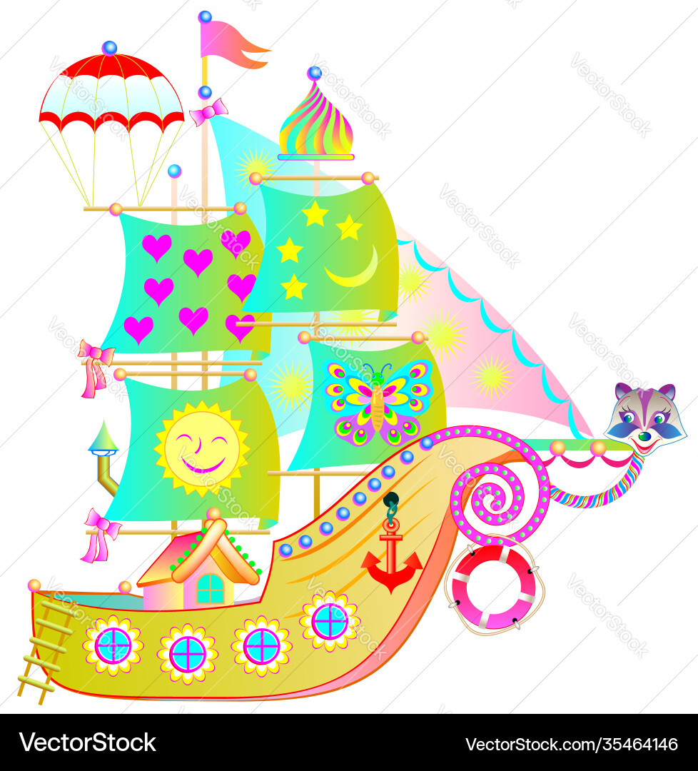 Fantasy toy ship on a white background cartoon Vector Image