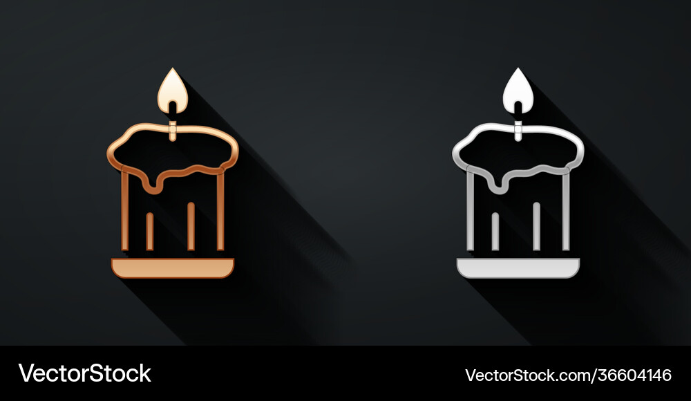 Gold and silver burning candle in candlestick icon