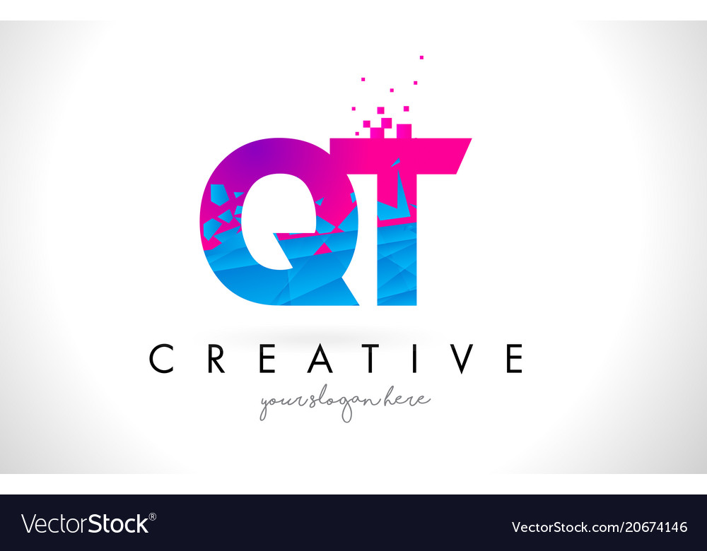 Qt q t letter logo with shattered broken blue Vector Image Qt q t letter logo with shattered broken blue Vector Image