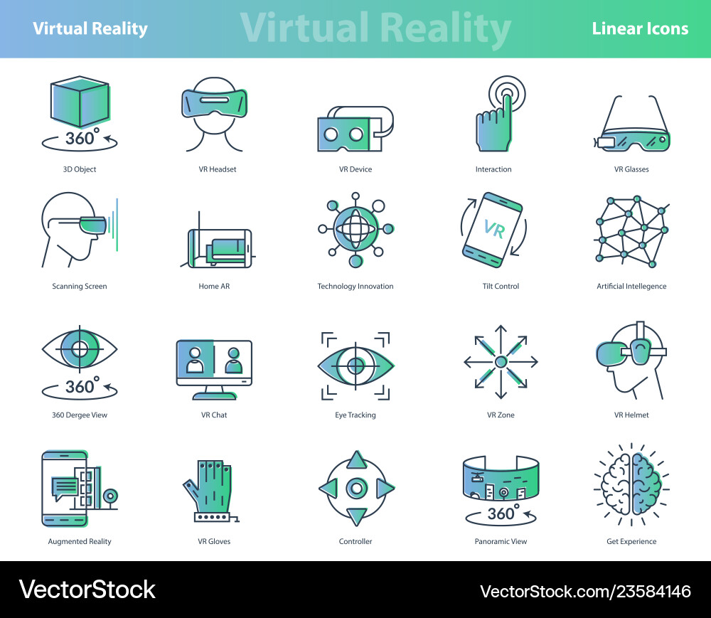 Set of linear virtual reality colored icons Vector Image