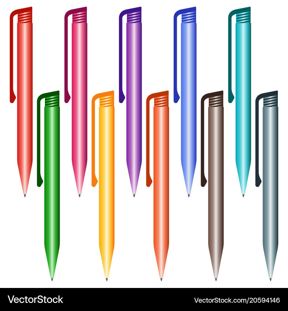 Set of multi-colored pens on a white background Vector Image