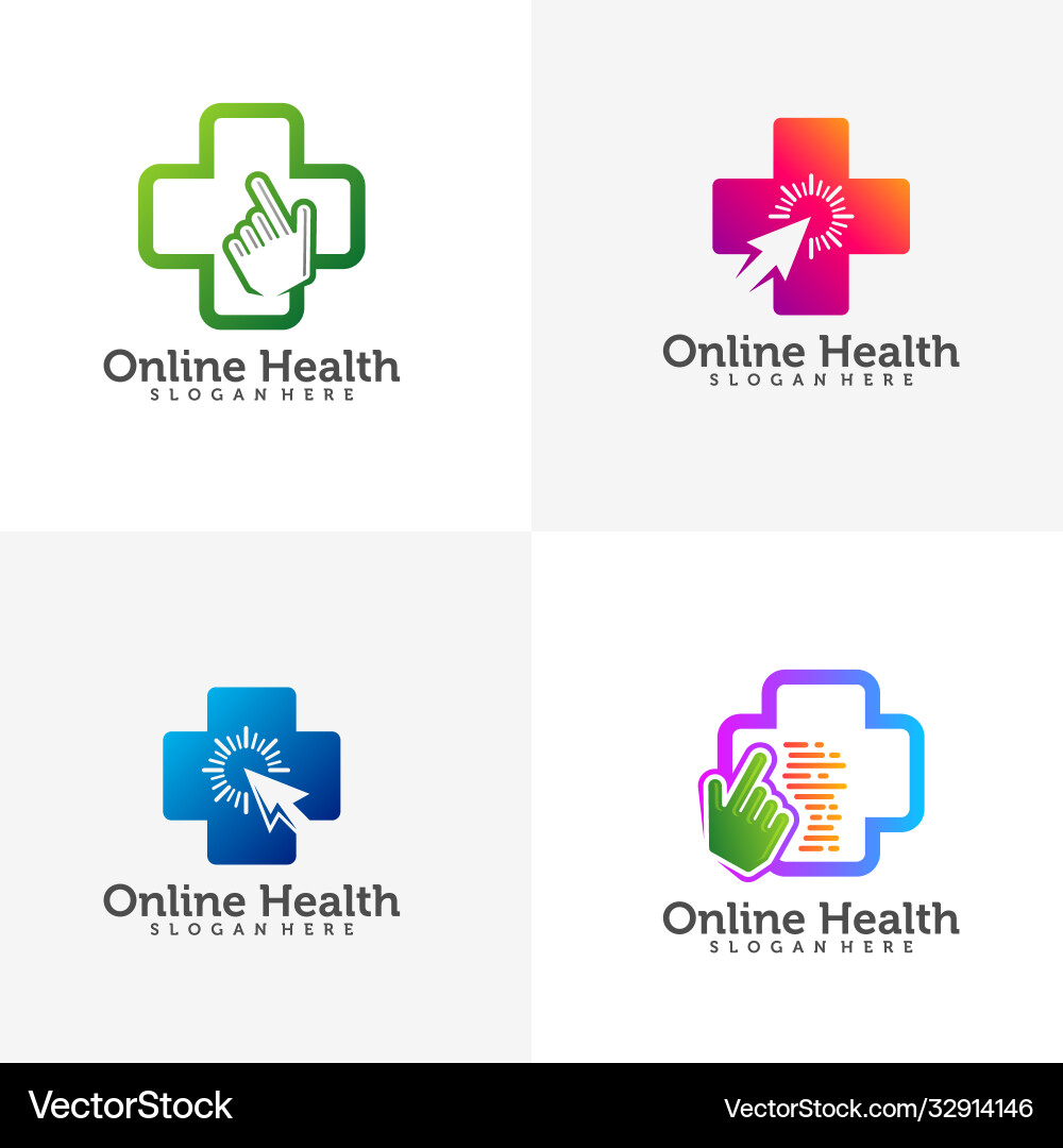 Set online health logo designs touch Royalty Free Vector