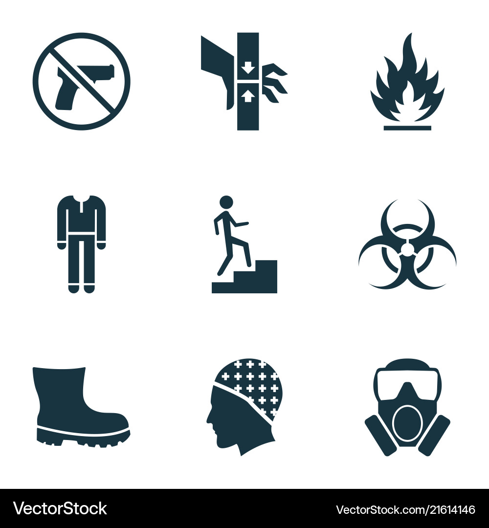 Sign icons set with flammable boot step up and Vector Image