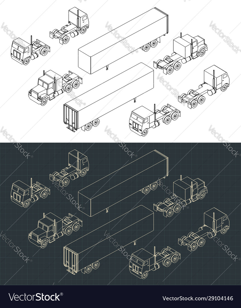 Trucks and trailers isometric Royalty Free Vector Image