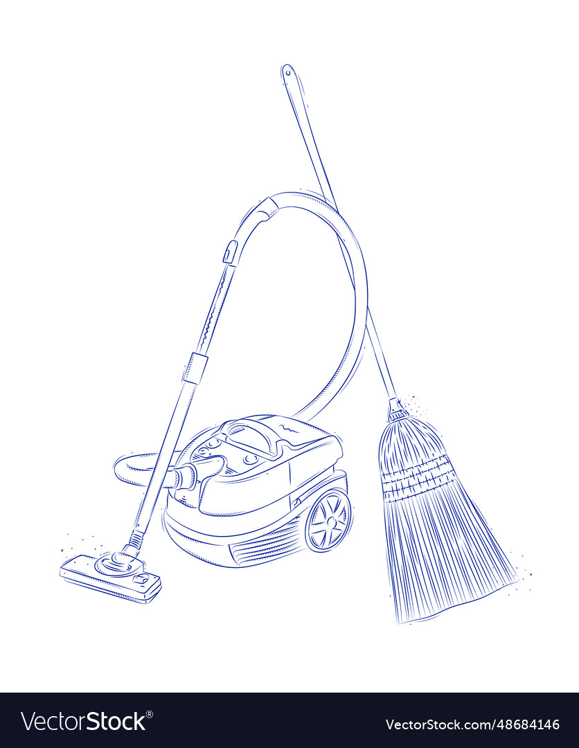 Vacuum cleaner and broom light Royalty Free Vector Image