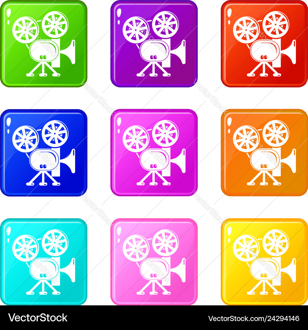 Video camera icons set 9 color collection Vector Image