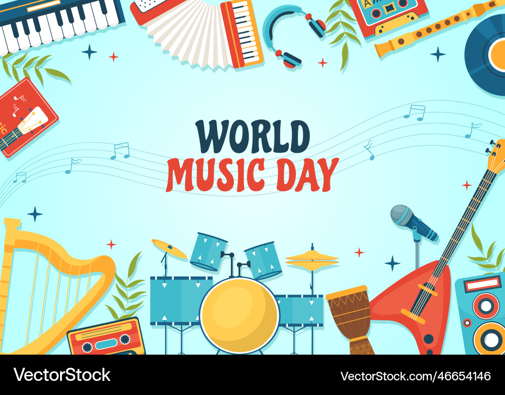 World music day with various musical instruments Vector Image