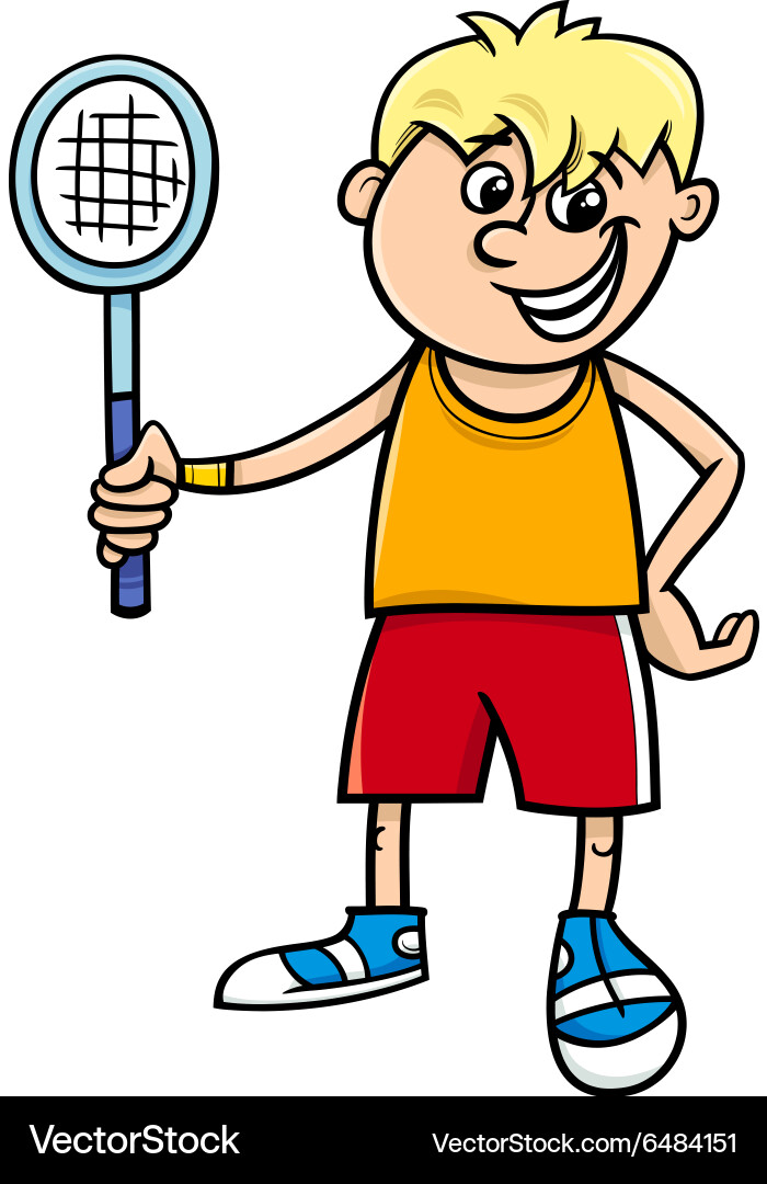 Boy with tennis racket cartoon Royalty Free Vector Image