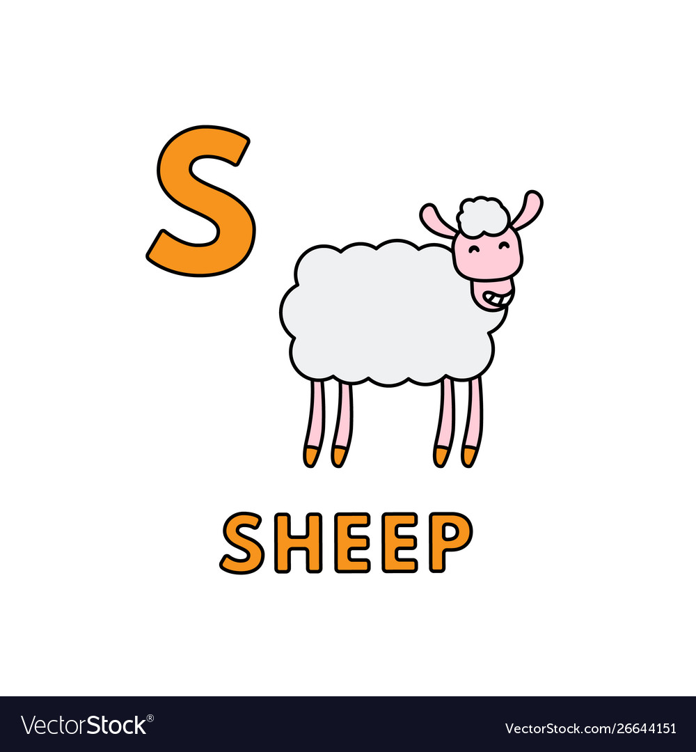 Cute cartoon animals alphabet sheep Royalty Free Vector