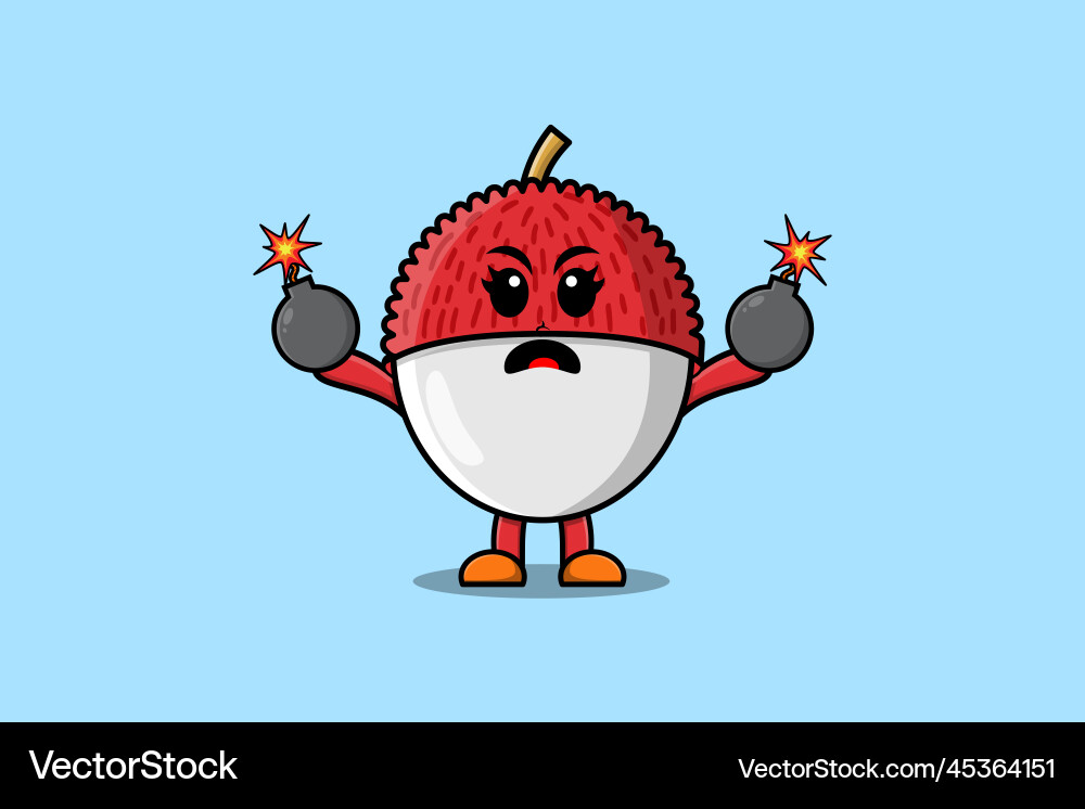 Cute cartoon lychee holding bomb with scared Vector Image