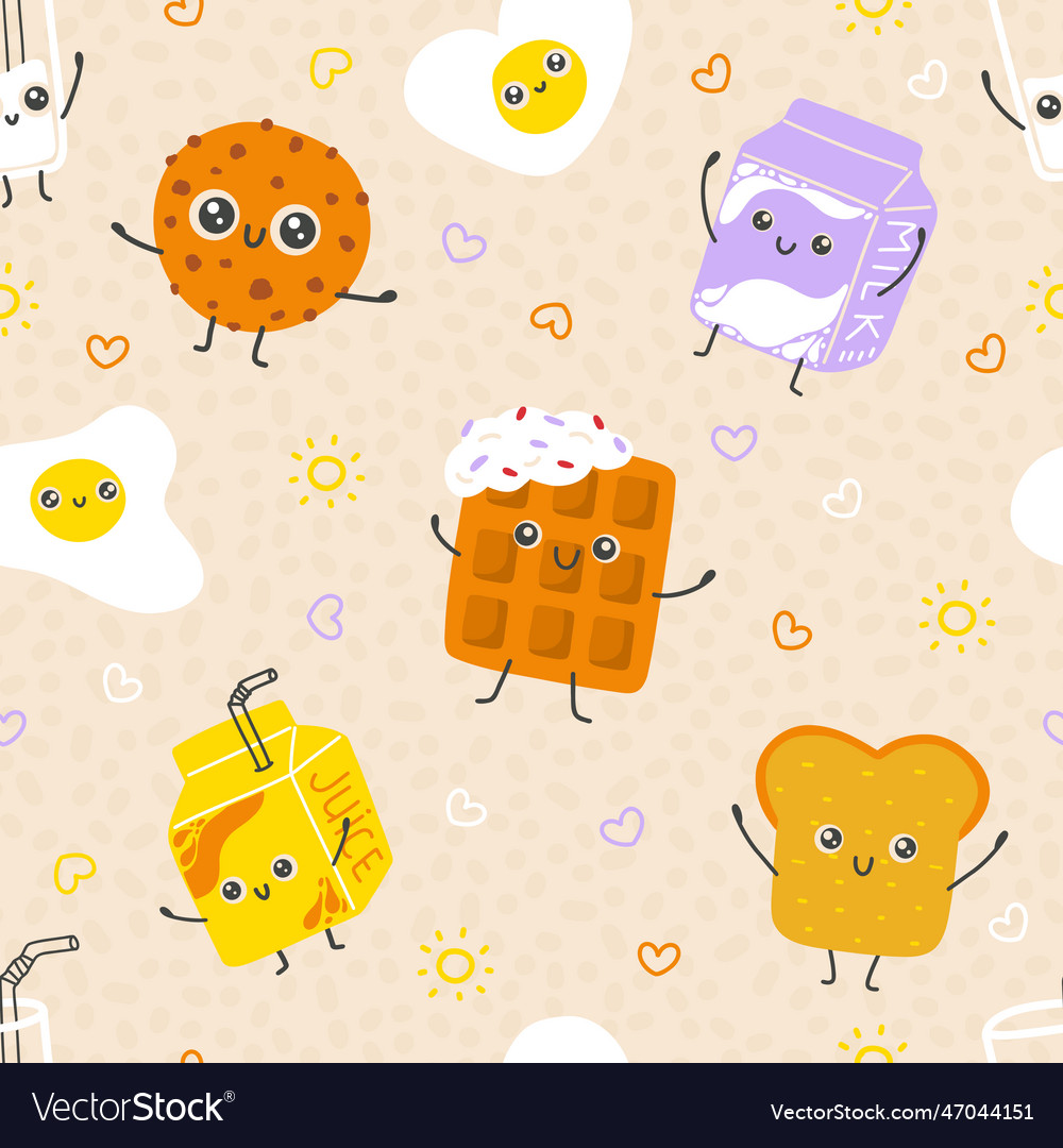 Cute pattern with breakfast characters cookie Vector Image