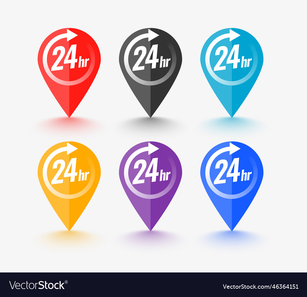 Map Pointer Set With 24 Hour Service Symbol Vector Image