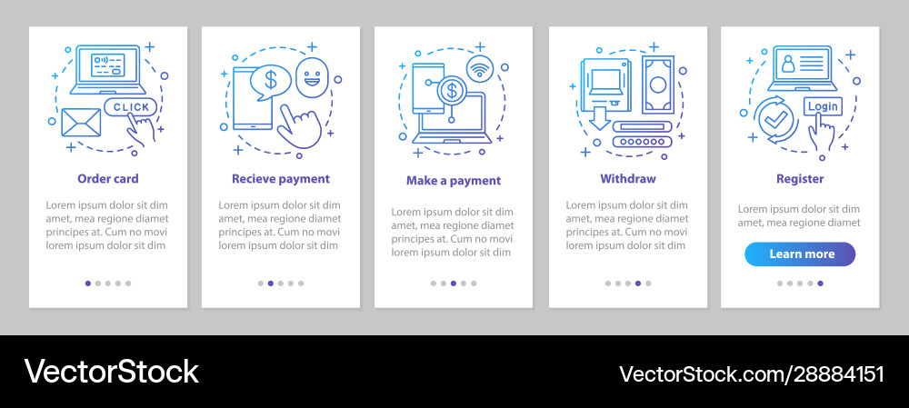 Online money transaction onboarding mobile app Vector Image