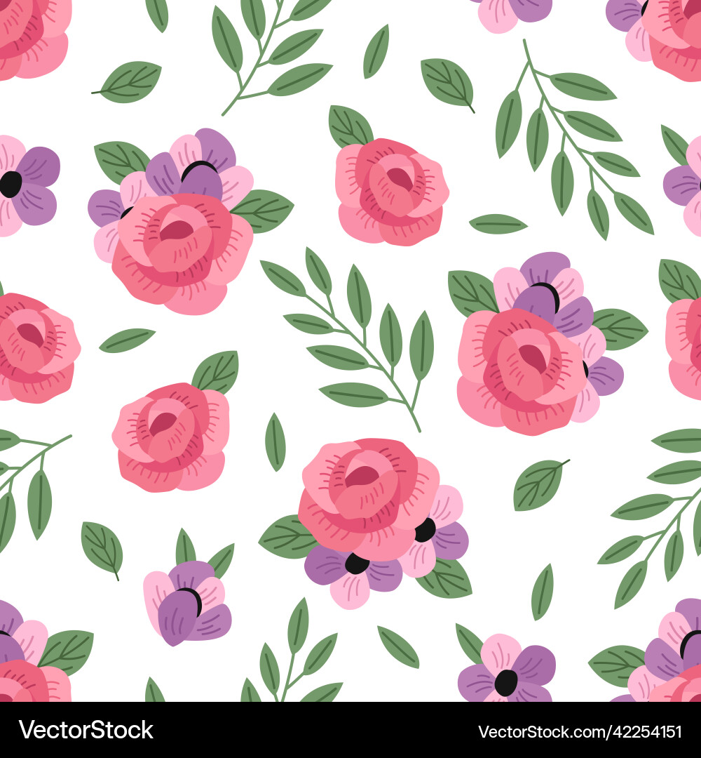 Seamless pattern with pink and purple flowers Vector Image