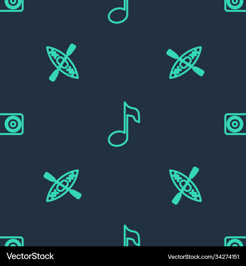 Set line music note tone kayak and paddle Vector Image