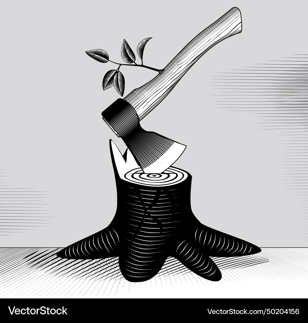An axe with a growing branch from the handle Vector Image