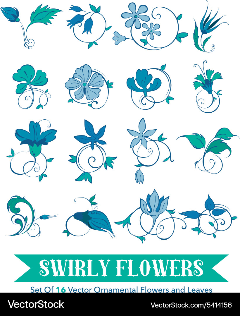 Assemblage of 16 hand drawn swirly curly turkish Vector Image