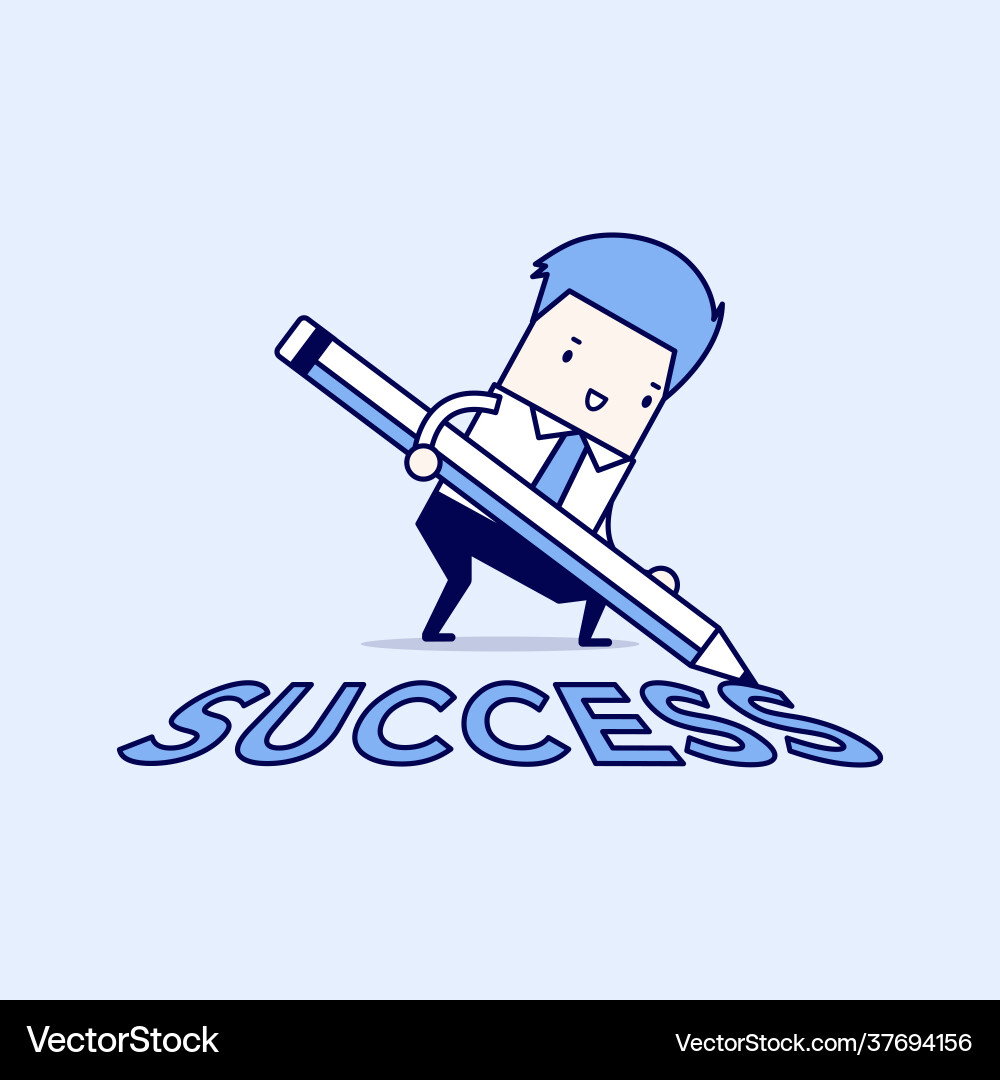 Businessman with pencil writing success text Vector Image