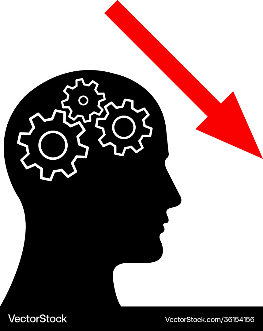 Gear head man profile thinking about decrease Vector Image