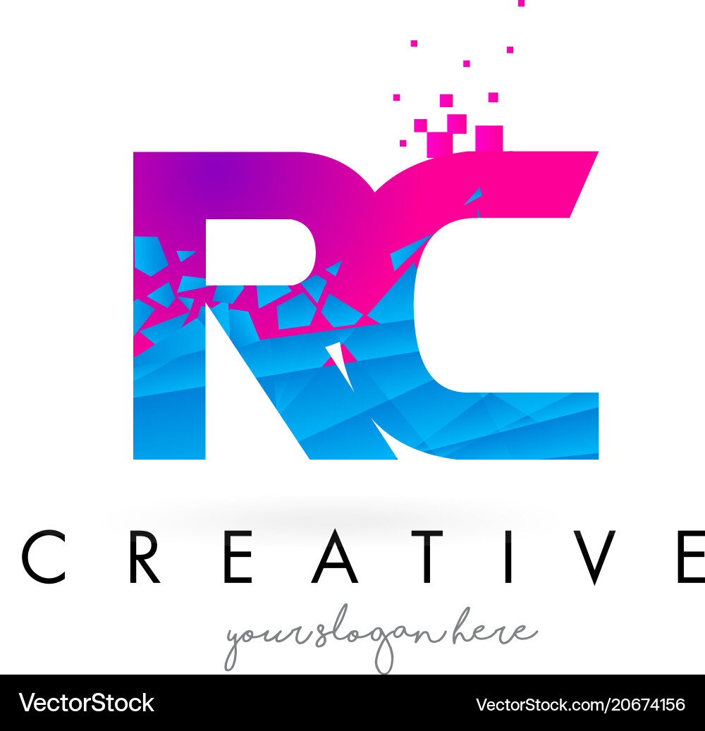 Rc r c letter logo with shattered broken blue Vector Image