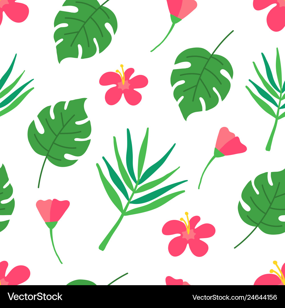 Tropical seamless pattern on dark green background