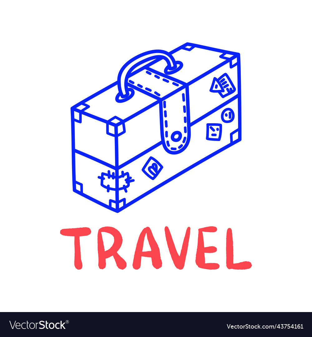 Cartoon travel suitcase doodle lettering Vector Image