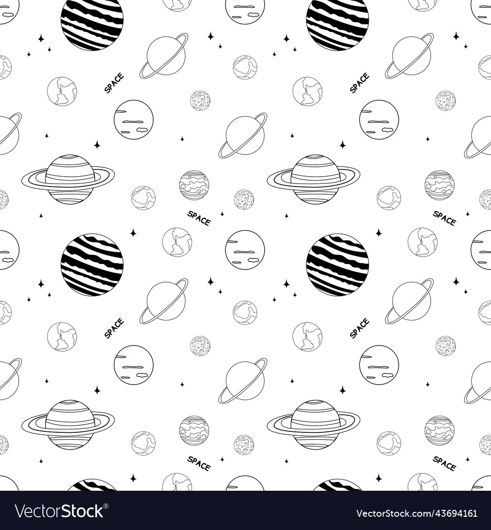 Doodle seamless pattern with space theme planets Vector Image