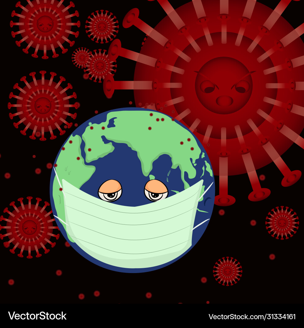 Drawing world cartoon sick and wearing Royalty Free Vector