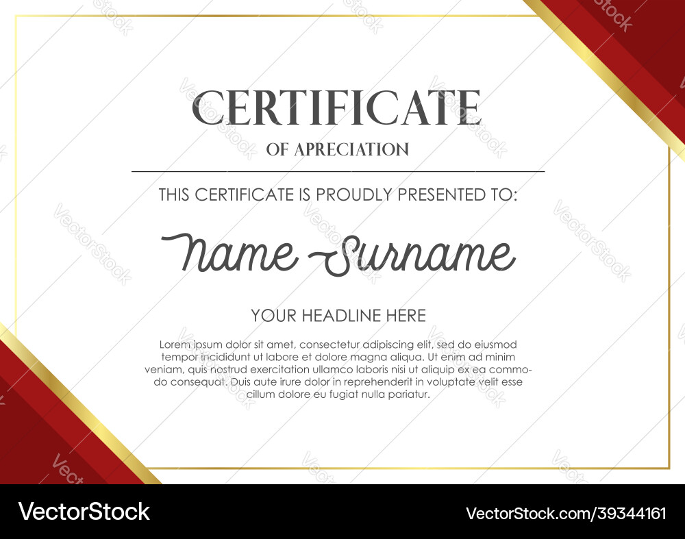Elegant red and gold certificate template Vector Image