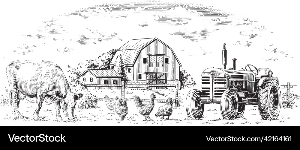 Farm hand drawing sketch engraving Royalty Free Vector Image