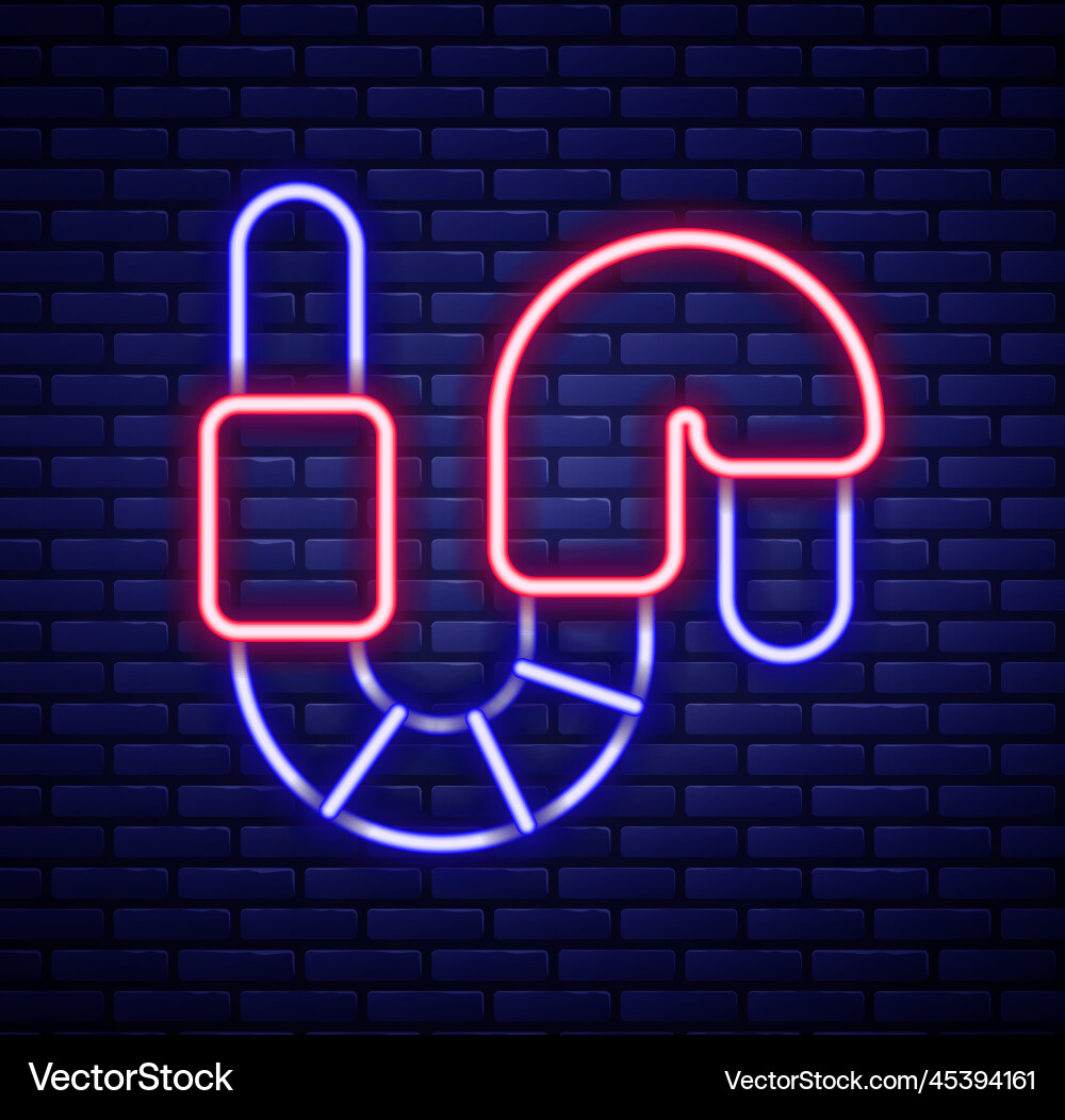 Glowing neon line worm icon isolated on brick wall