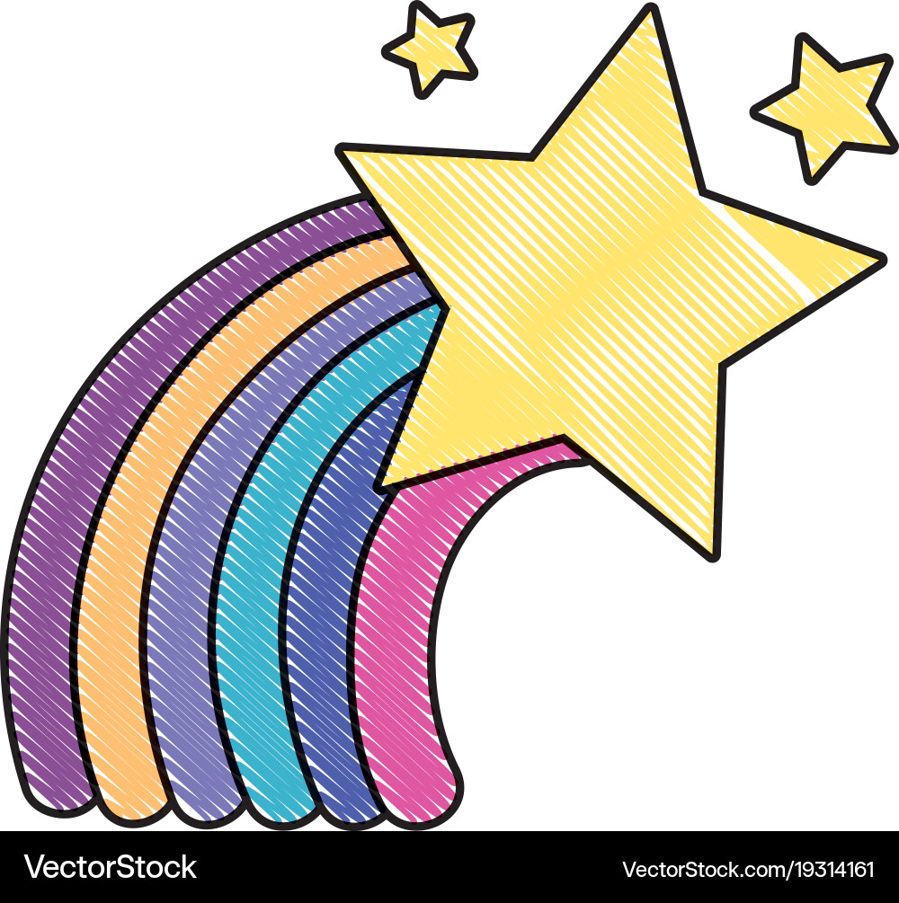 Grated bright rainbow in sky with stars design Vector Image