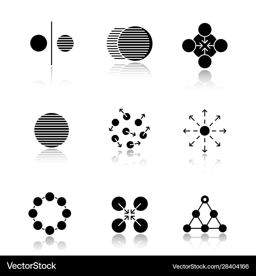 Abstract symbols drop shadow black icons set Vector Image