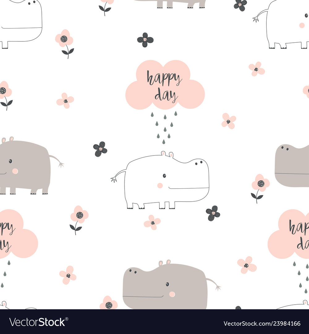 Cartoon hippo pattern Royalty Free Vector Image