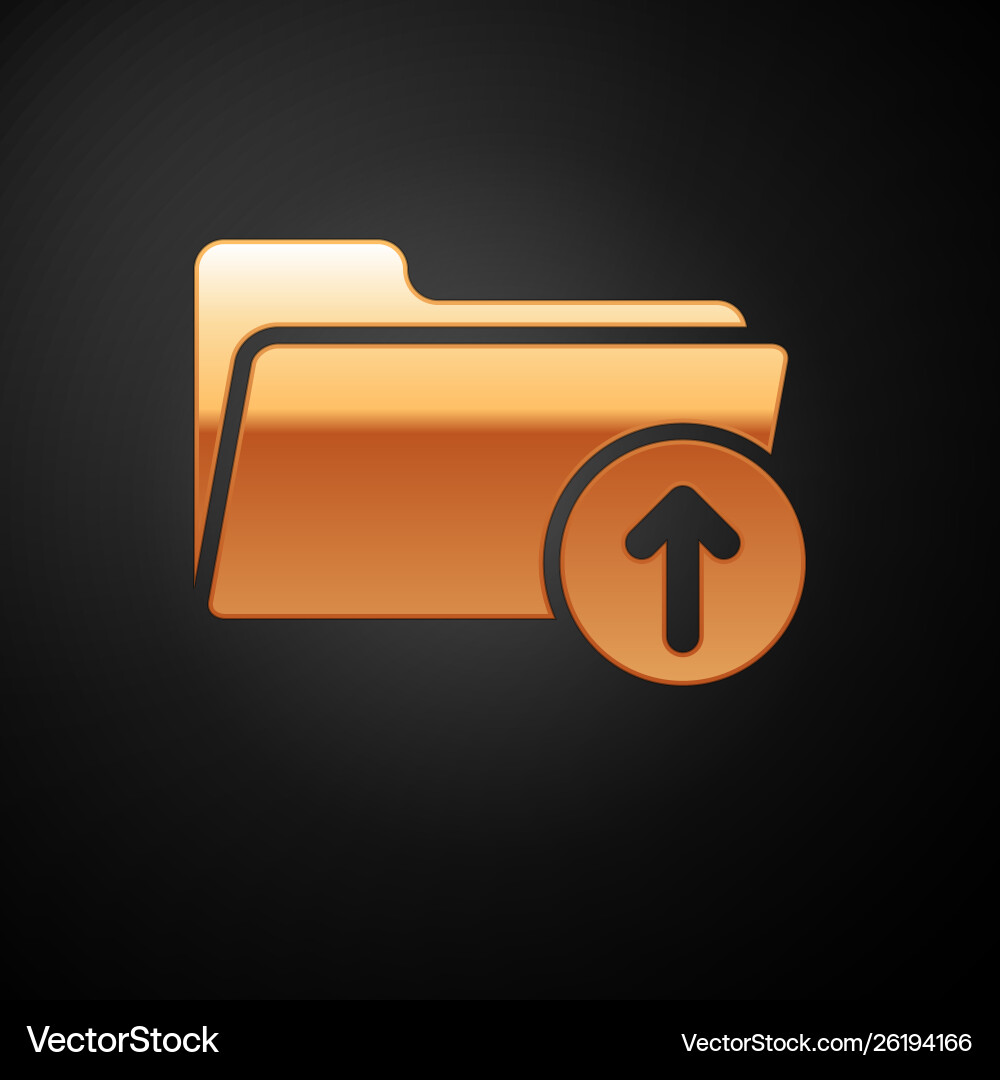 Gold download arrow with folder icon isolated Vector Image
