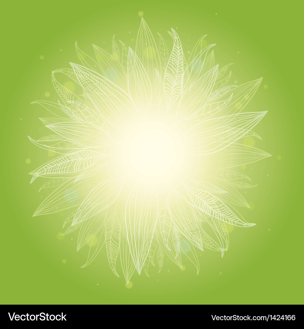 Magical green leaves sunburst background Vector Image
