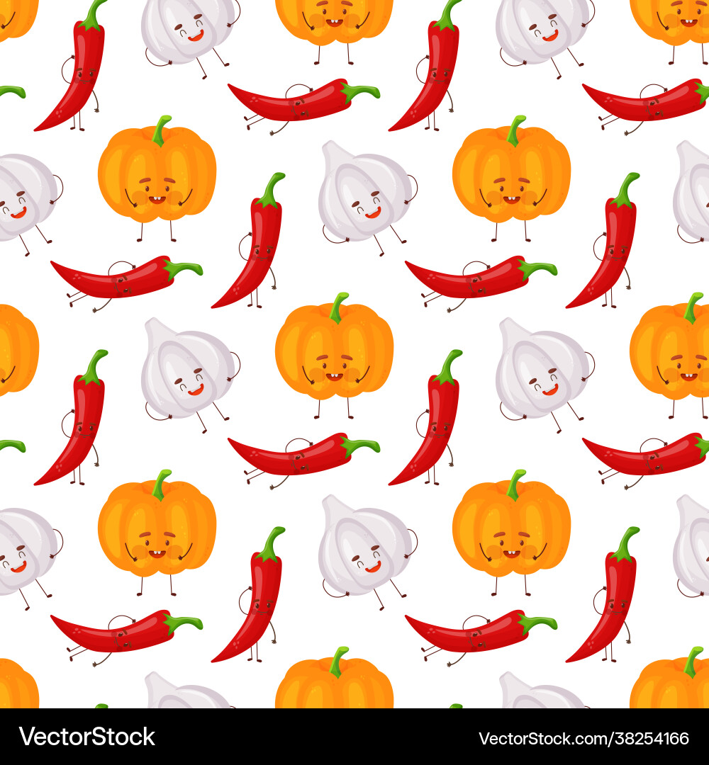 Seamless happy vegetables food fun Royalty Free Vector Image