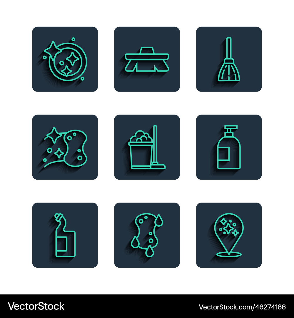 Set line dishwashing liquid bottle sponge home Vector Image