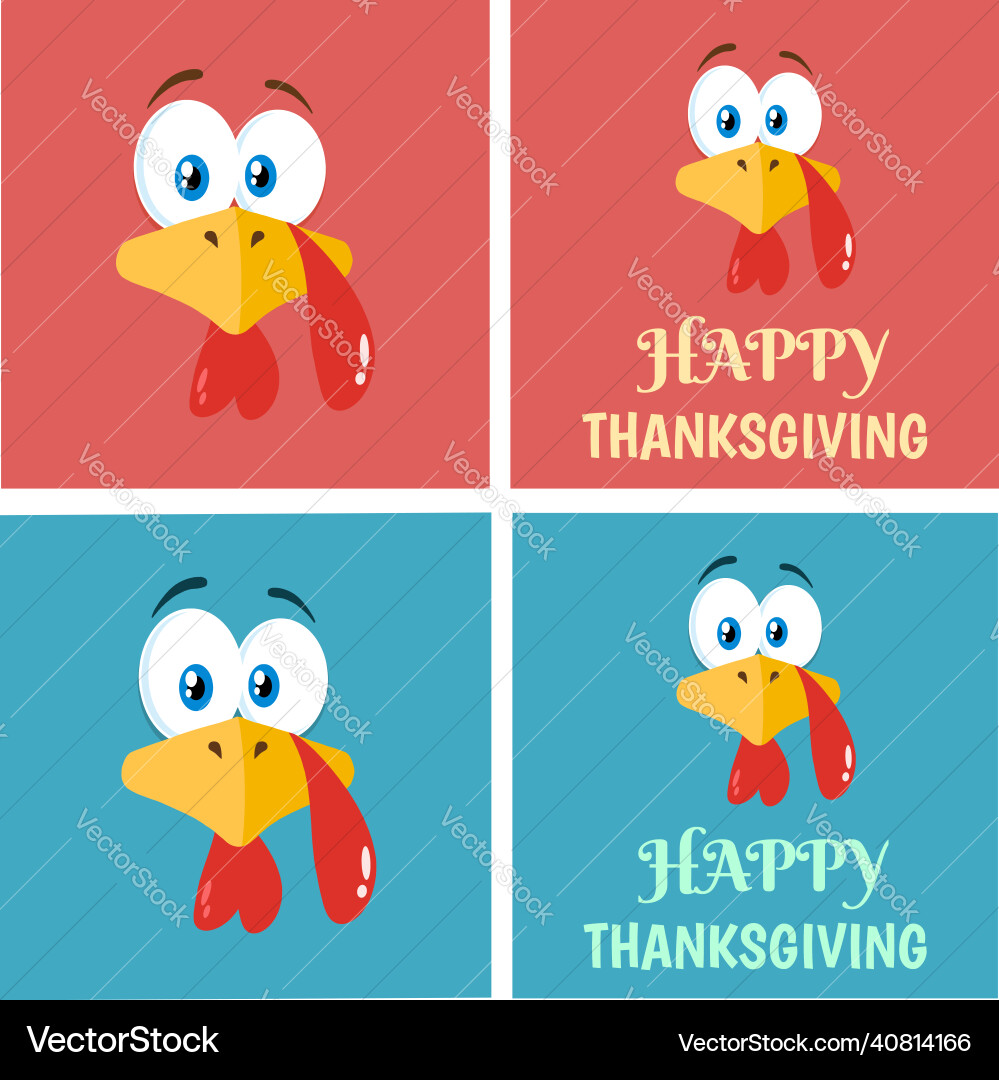 Thanksgiving turkey bird face set 1 collection Vector Image
