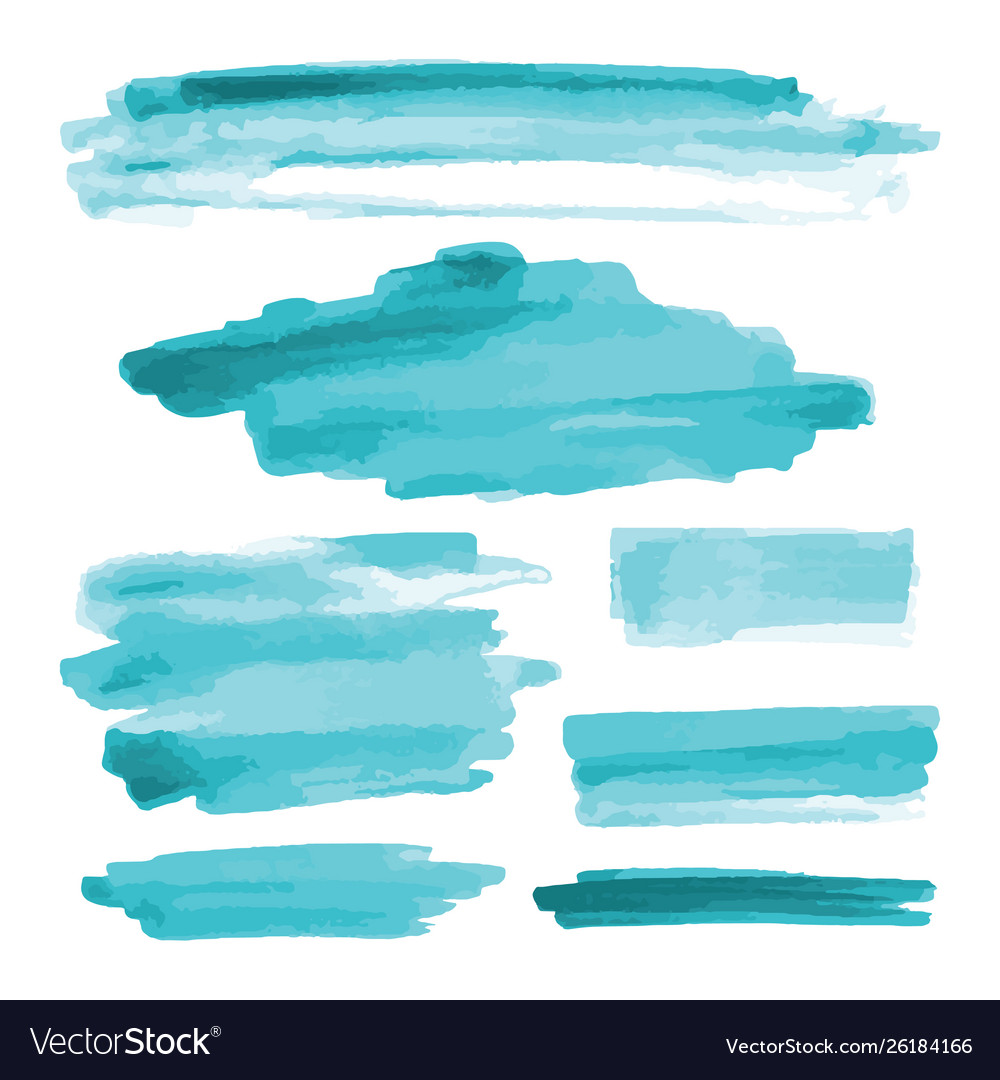 Turquoise blue watercolor shapes brush strokes Vector Image