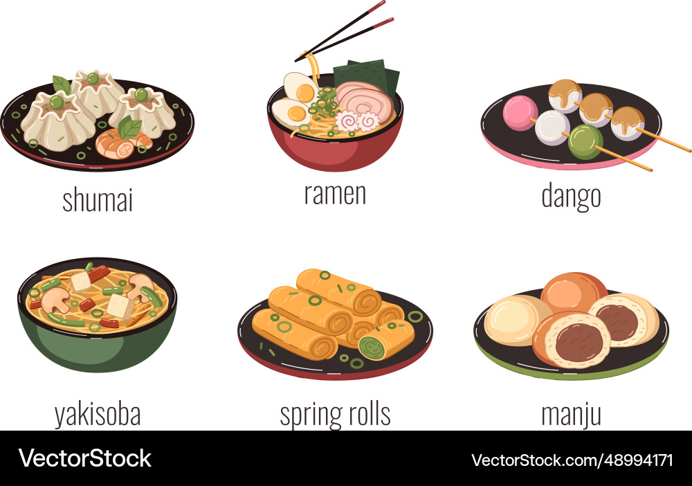Asian food cartoon Royalty Free Vector Image - VectorStock