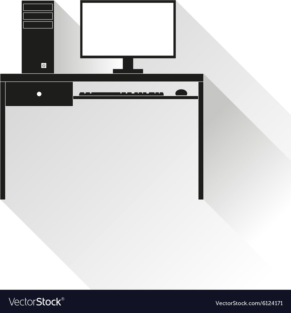 Computer desk long shadows Royalty Free Vector Image