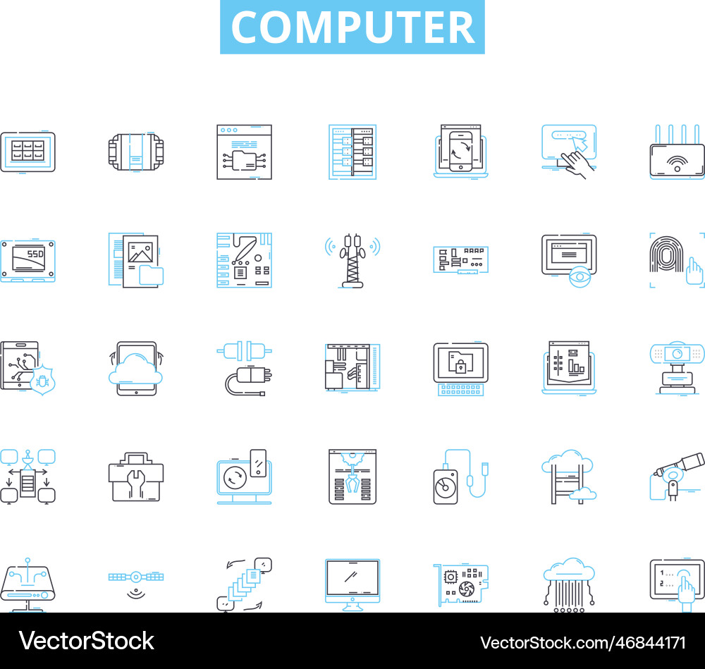Computer linear icons set keyboard screen mouse Vector Image