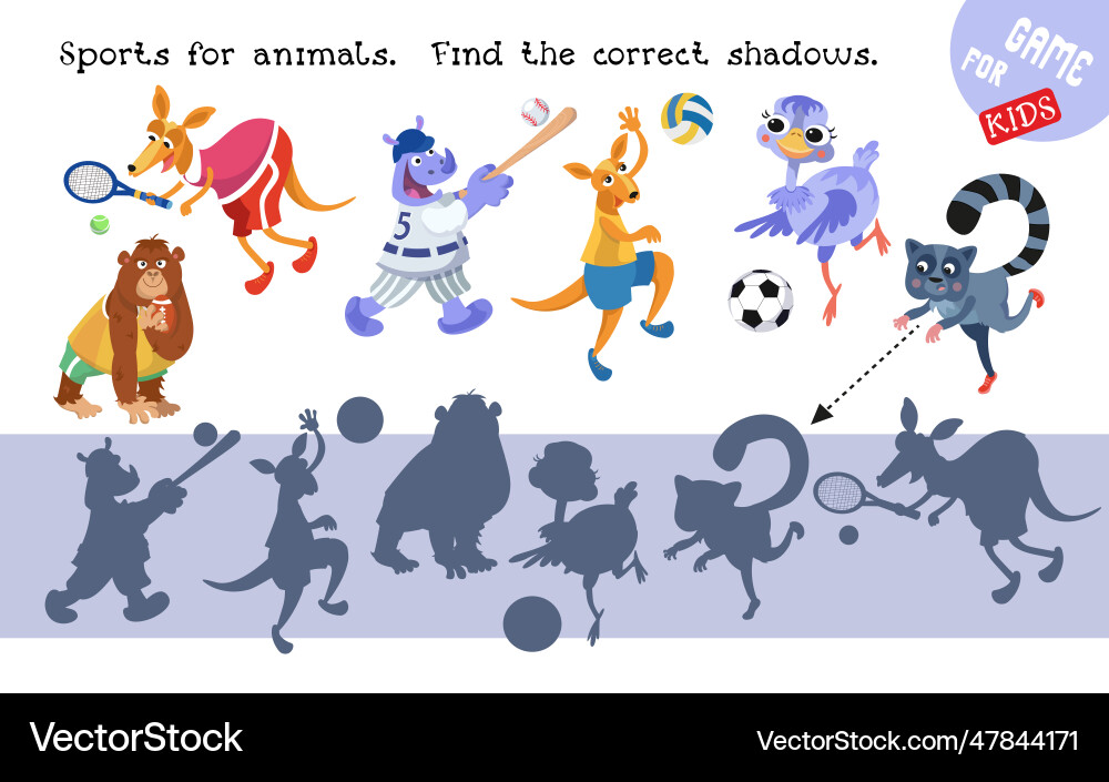 Find correct shadow educational puzzle game Vector Image