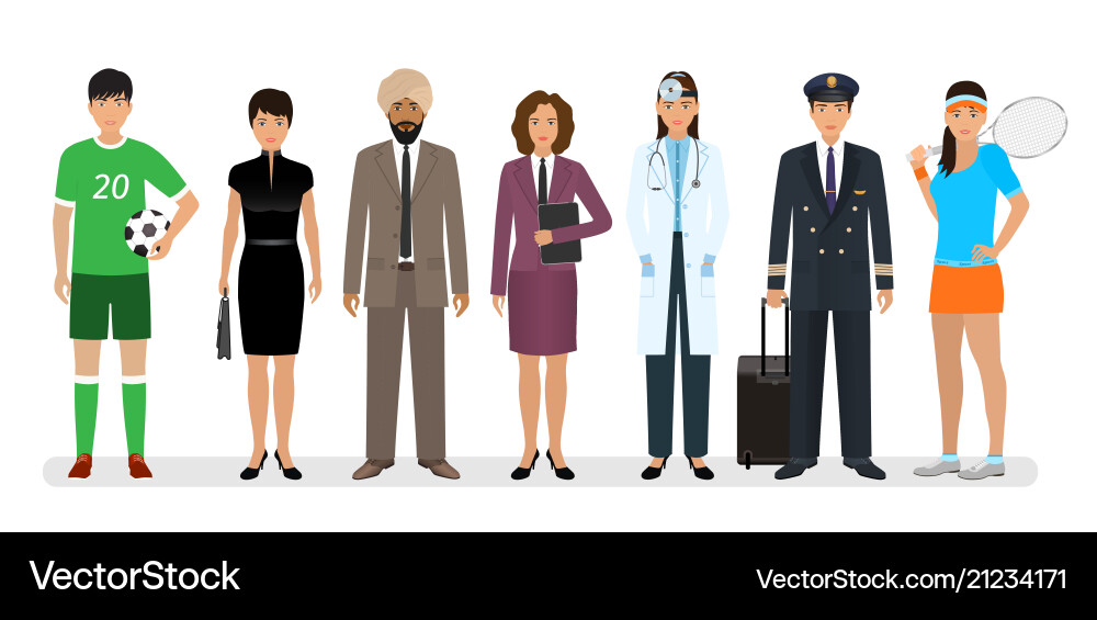 Group of seven people with different occupation Vector Image